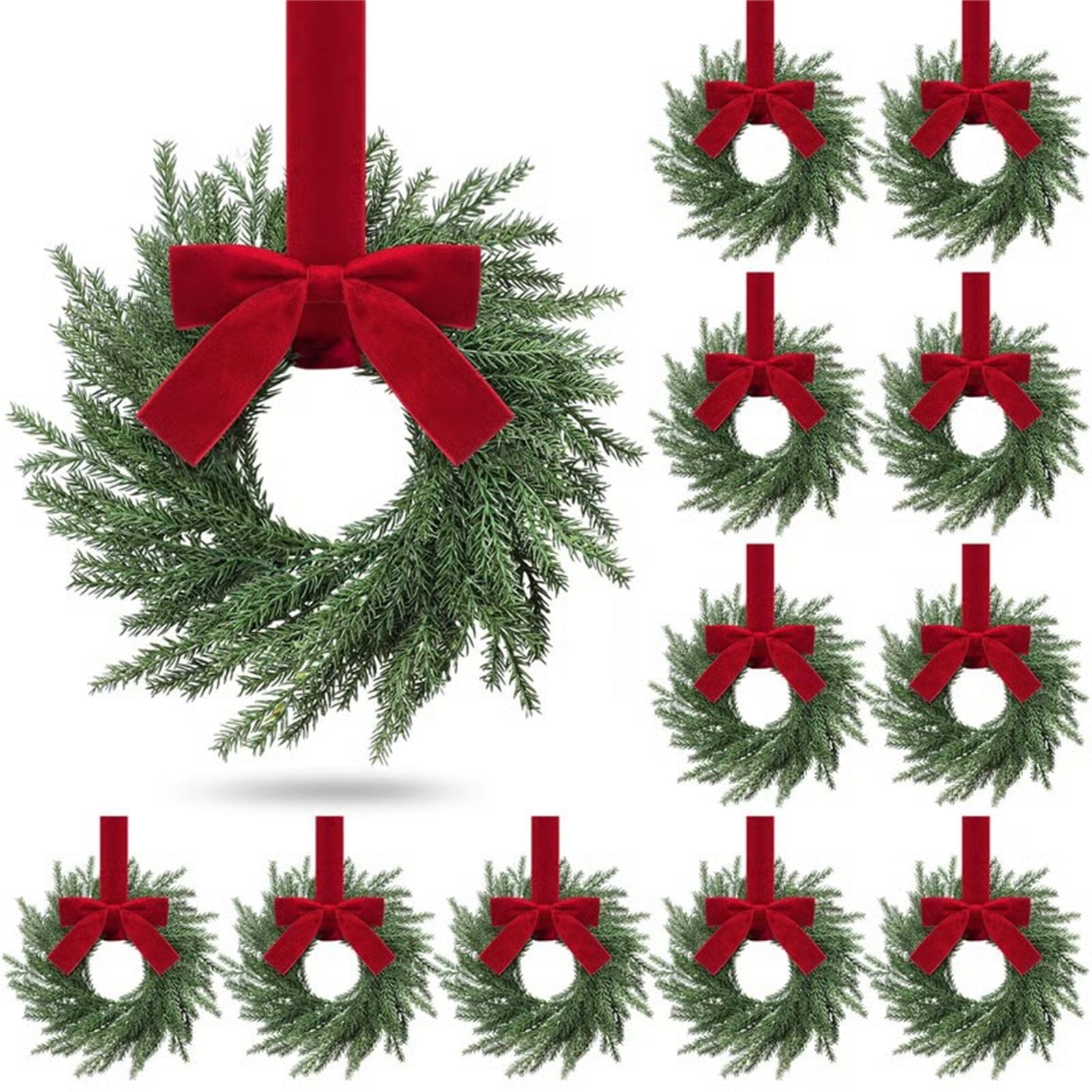 Small Christmas Wreaths - 12.6 Inch Mini Evergreen Wreaths with Bow and ...