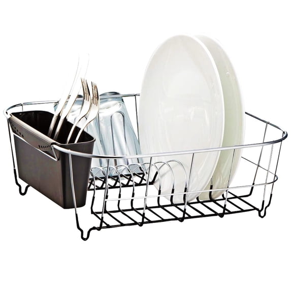 Small Chrome-plated Steel Dish Drainer with Cutlery Cup, Black ...