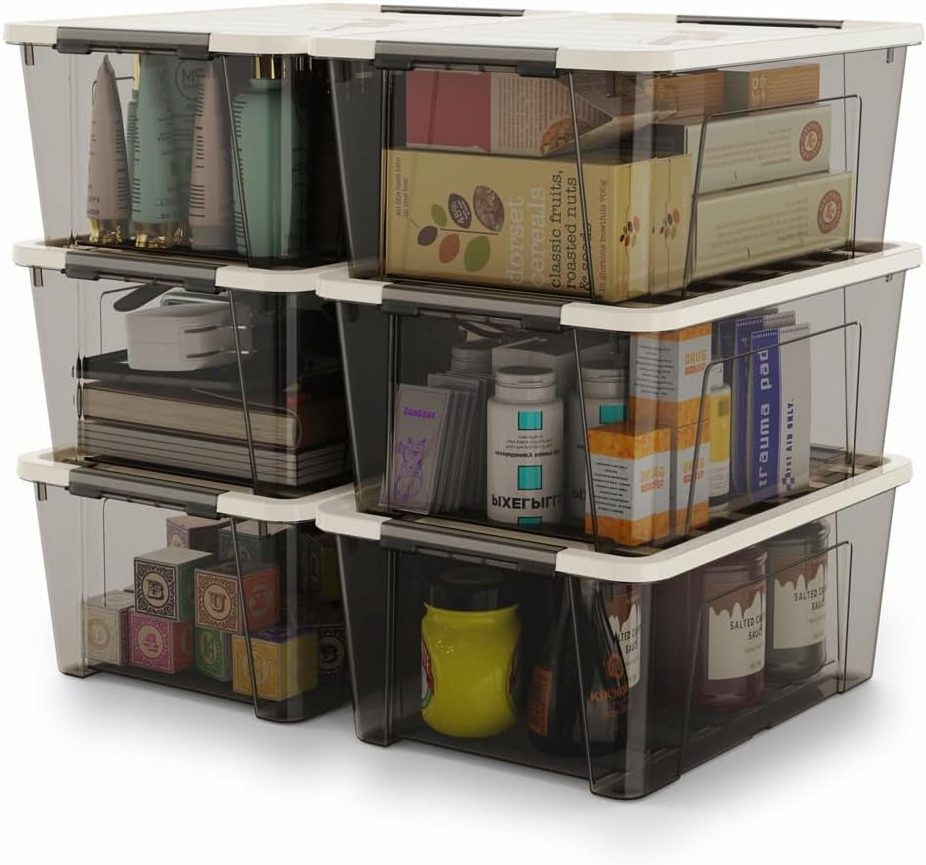 Small Clear 5-Quart Plastic Storage Container Bin with Khaki Secure Lid ...