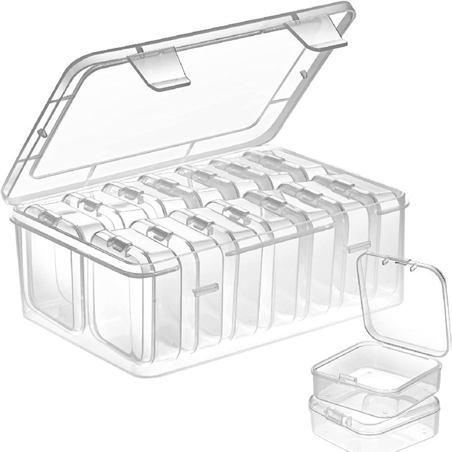 Small Clear Box Bead Storage Plastic Containers with Lid 14 Pcs ...