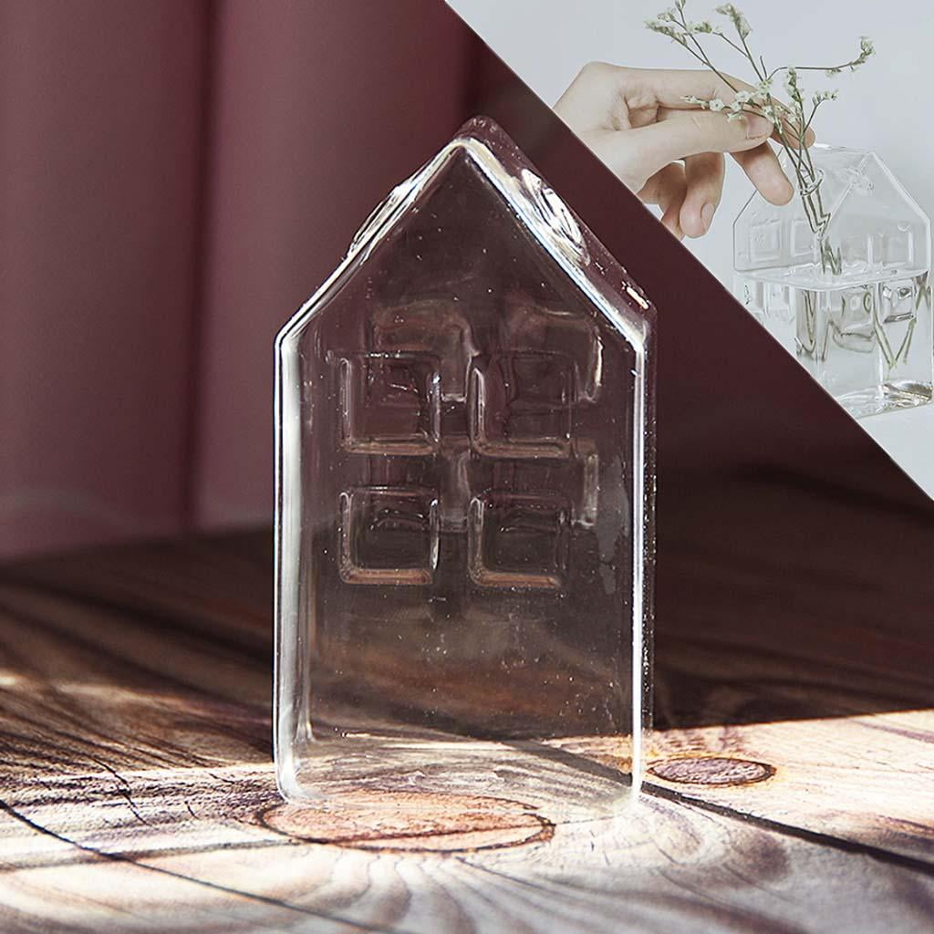 Small Clear Glass Vase House Shaped Decorative Simple Single Flower ...