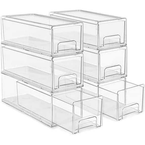 Small Clear Stackable Storage Drawers – 6-Pack Plastic Organizer Bins ...