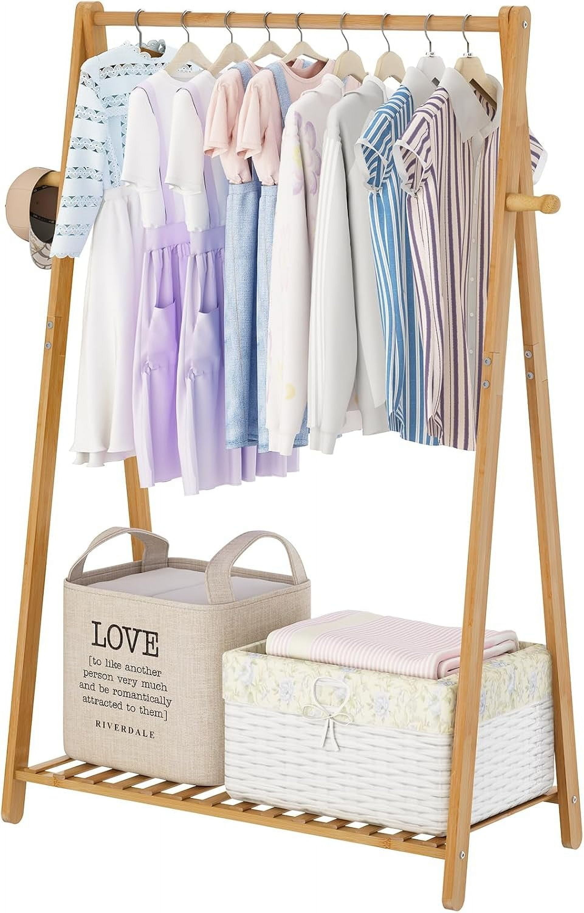 Small Clothes Hanging Racks,Bamboo Wood Kids Clothing Garment Racks for ...