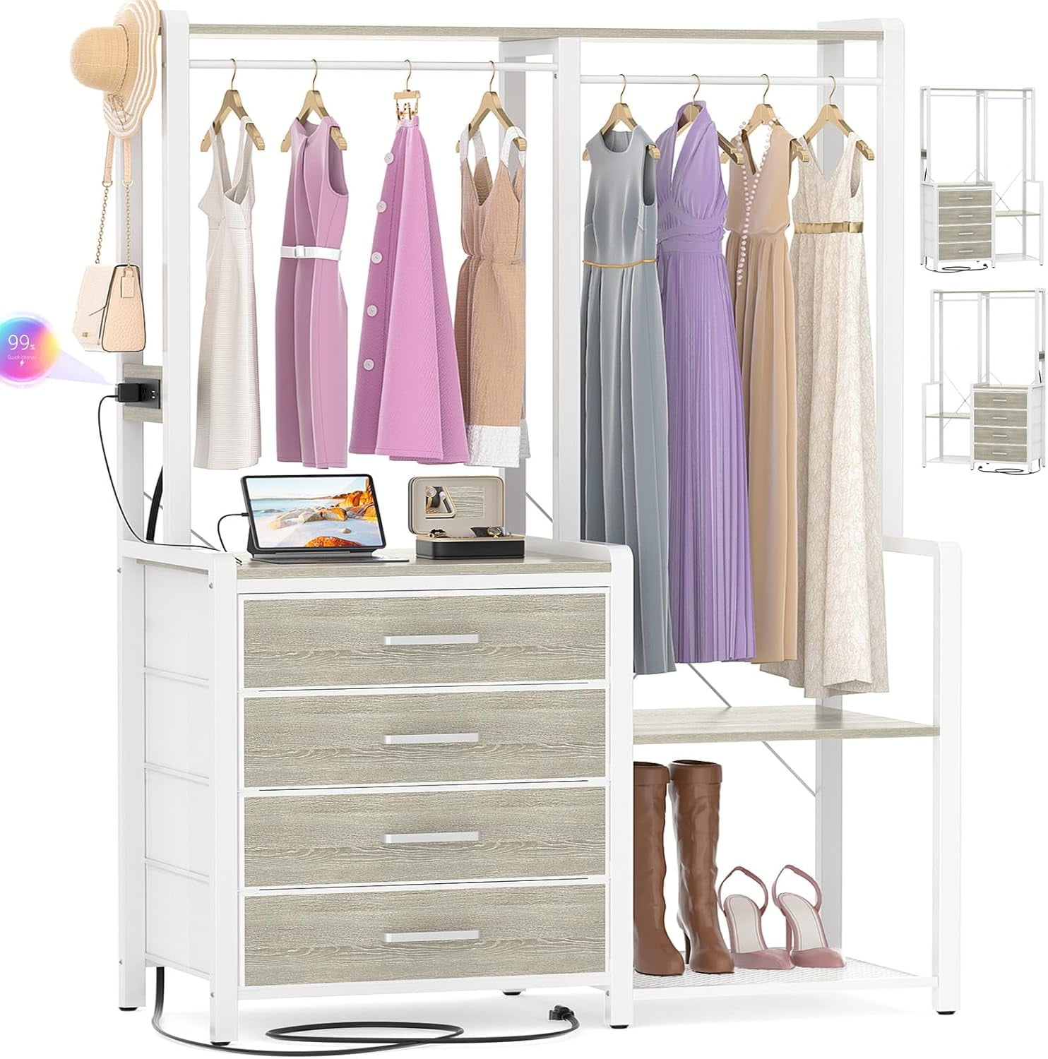 Small Clothes Rack with 4 Drawers, Reversible Garment Rack with Storage ...