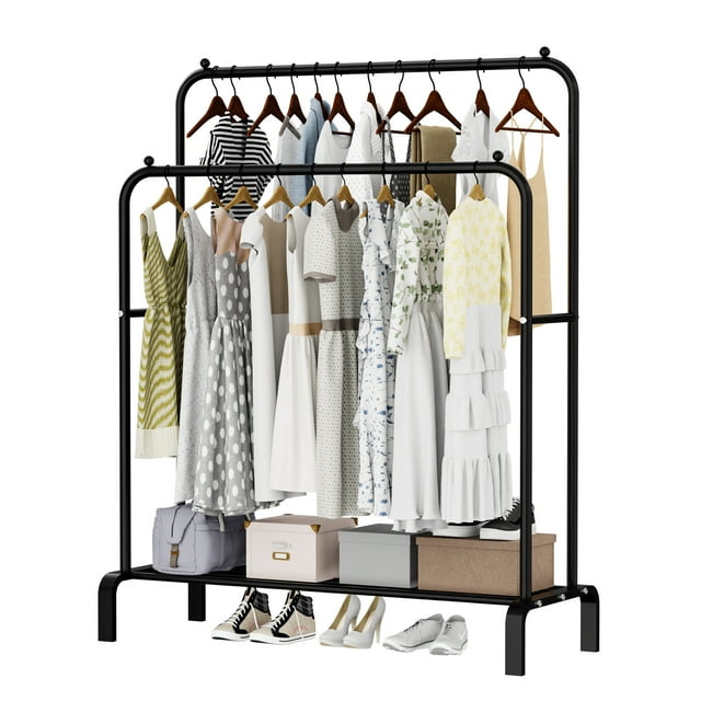 IOCOCEE Double Rod Stainless Steel Clothes Rack with Laundry Hanging ...