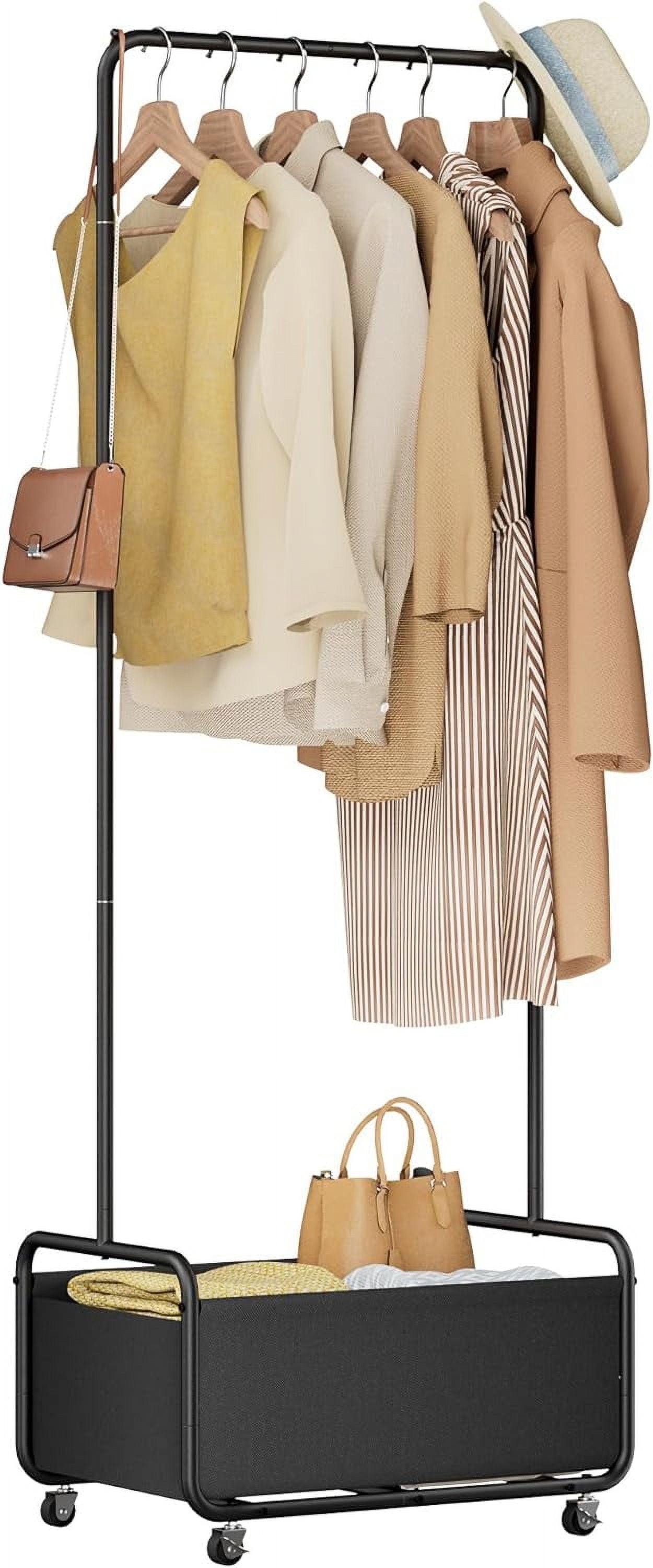 Small Clothes Rack with Wheels, Heavy Duty Small Clothing Rack, 2-in-1 ...