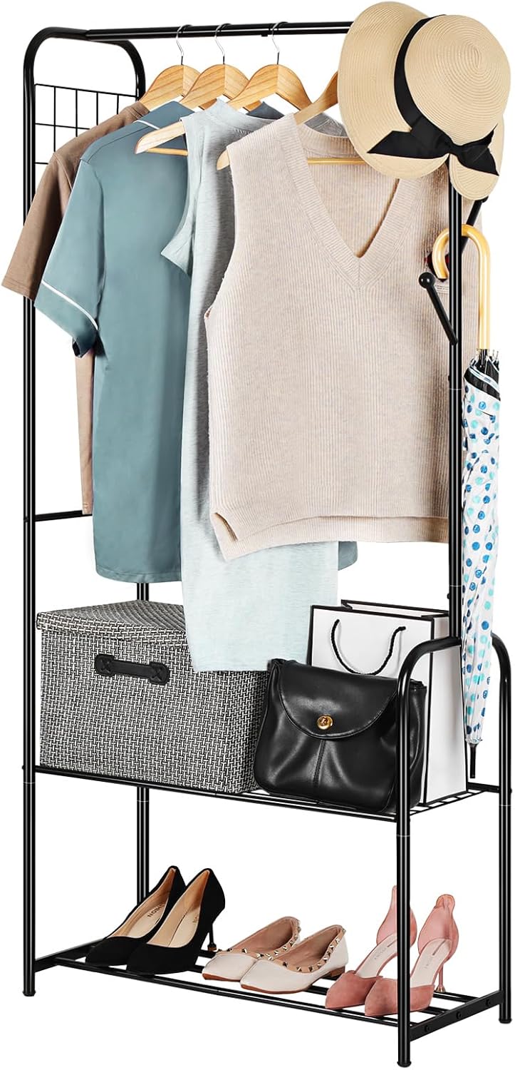 Small Clothing Rack With Shelves Freestanding Coat Rack With Shoe ...