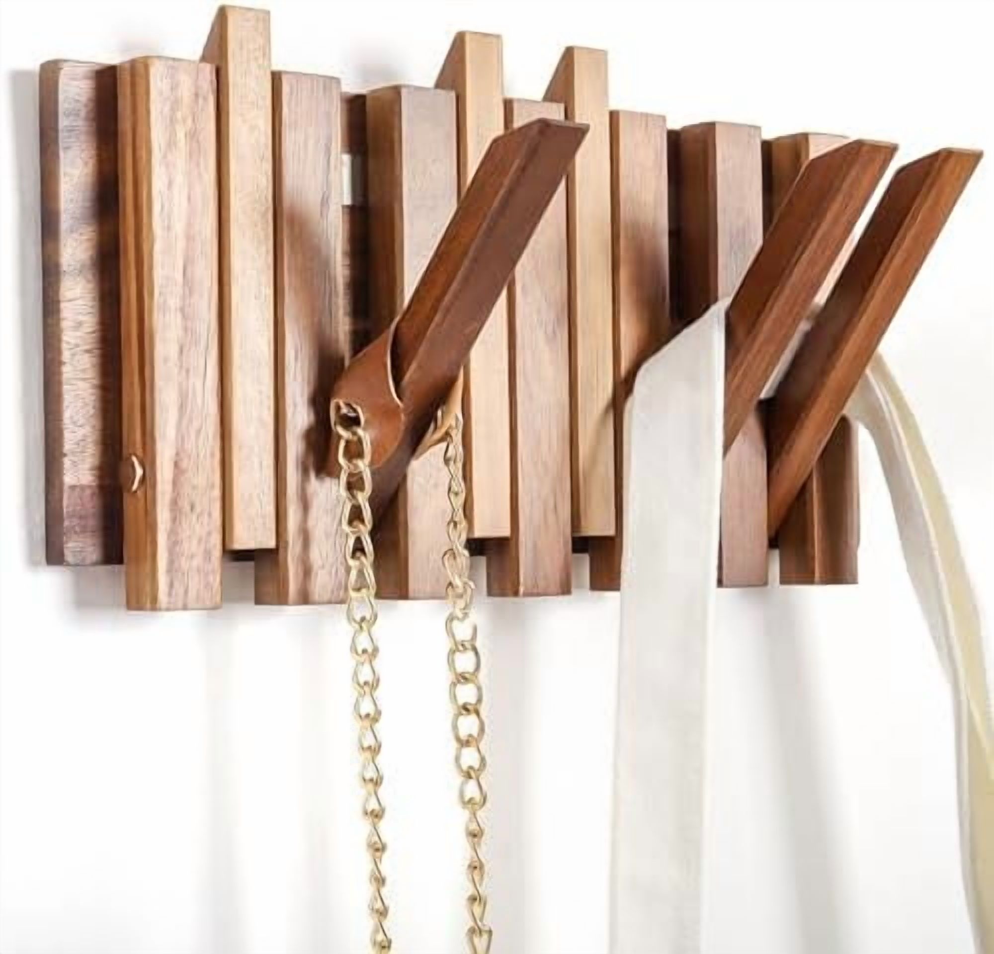 Small Coat Rack for Apartment: 10.4Inch Wood Rustic 6 Hooks Wall Mount ...