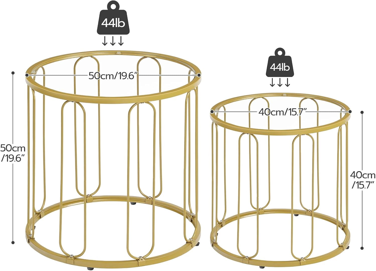 Small Coffee Table Set of 2, Gold Accent End Tables with Metal Frame ...