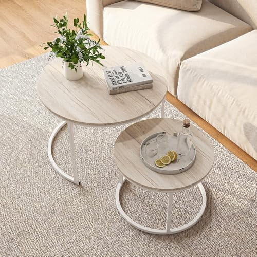 Small Coffee Table Set of 2, Round End Tables for Living Room, Modern ...