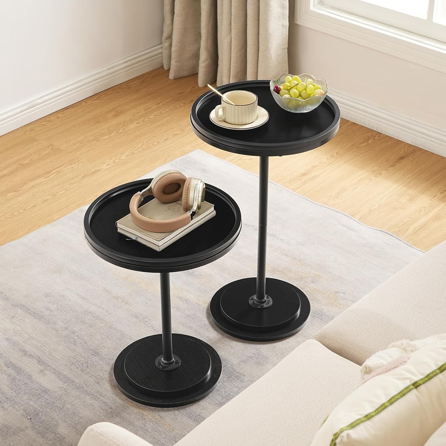 Small Coffee Table Set of 2, Round Coffee Side Table with Wooden ...
