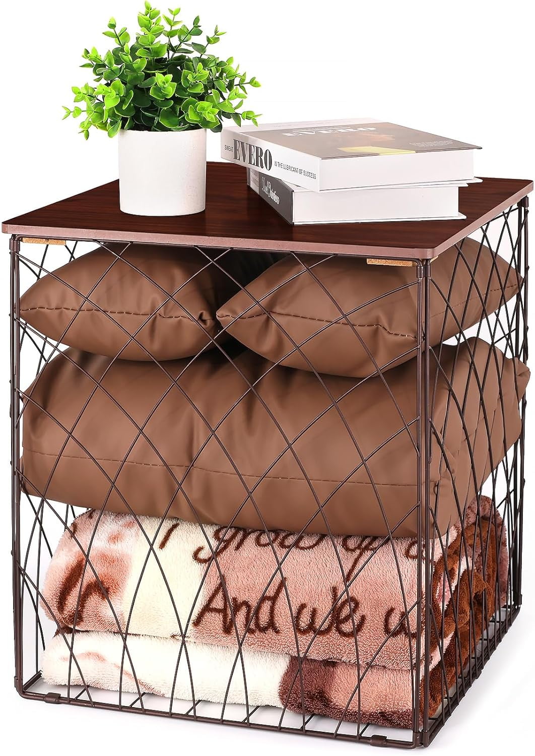 Small Coffee Table Storage, Square End Tables Blanket Basket with Lid ...