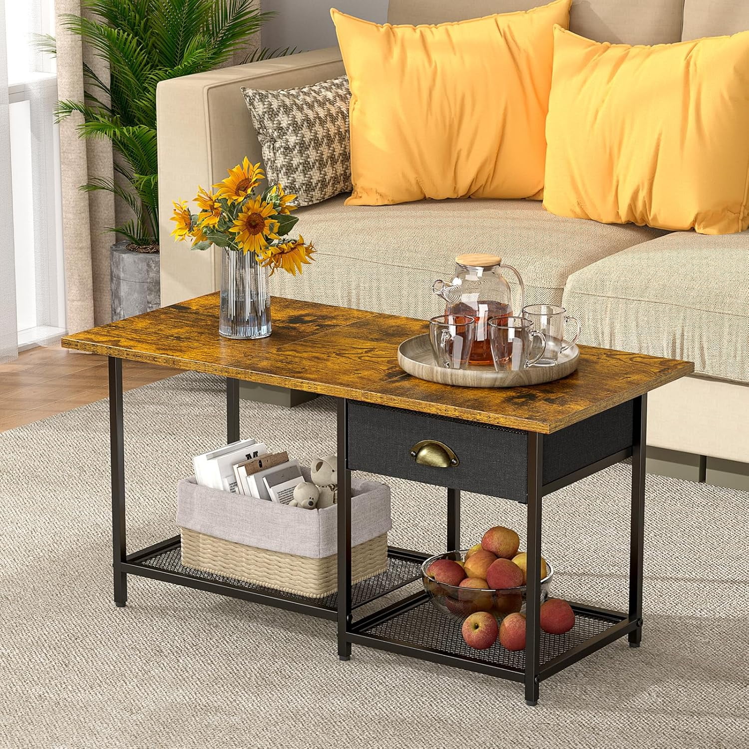 Small Coffee Tables for Living Room with Drawer, 2-Tier Center Small ...