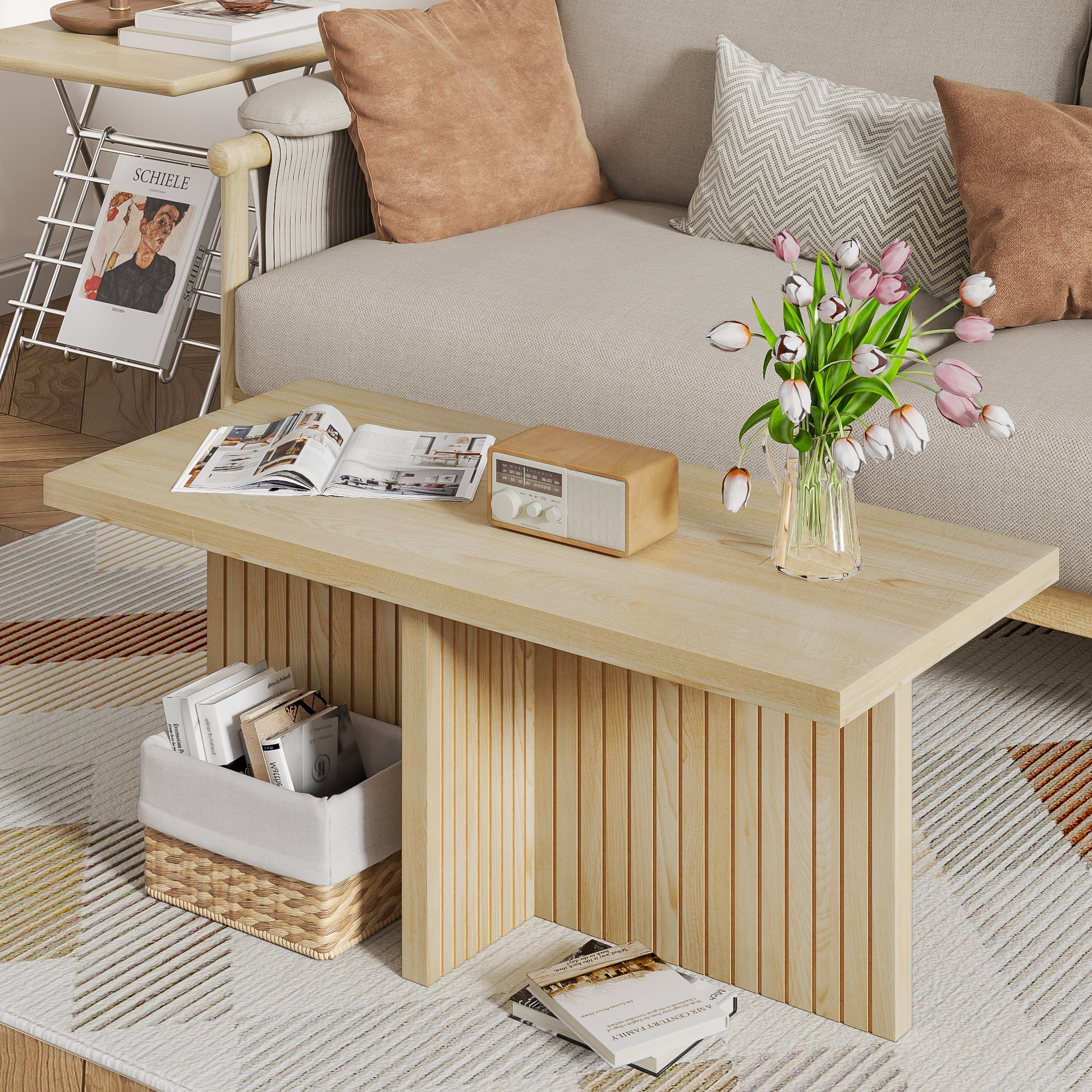 Small Coffee Tables with Storage, Farmhouse Rectangle Table for Living ...