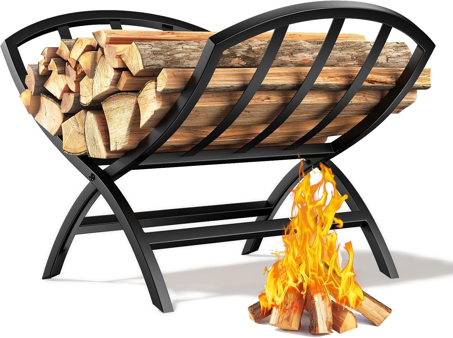 Small Collapsible Firewood Holder - 17'' Decorative Curved Wood Rack ...