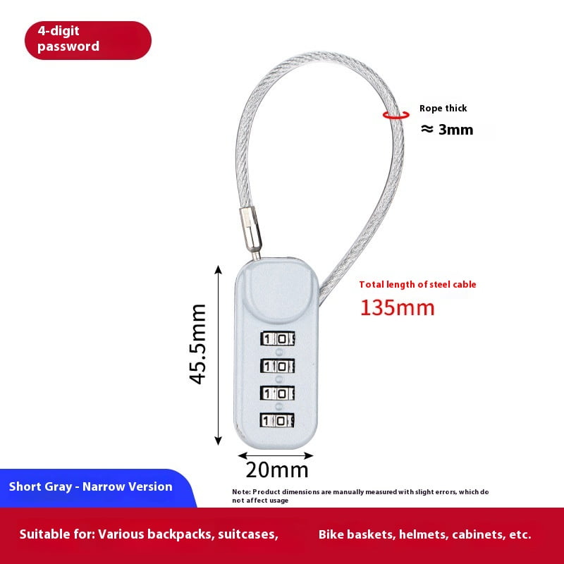 Small Combination Padlock, Cable Locks with 13.5cm Combination Locker ...