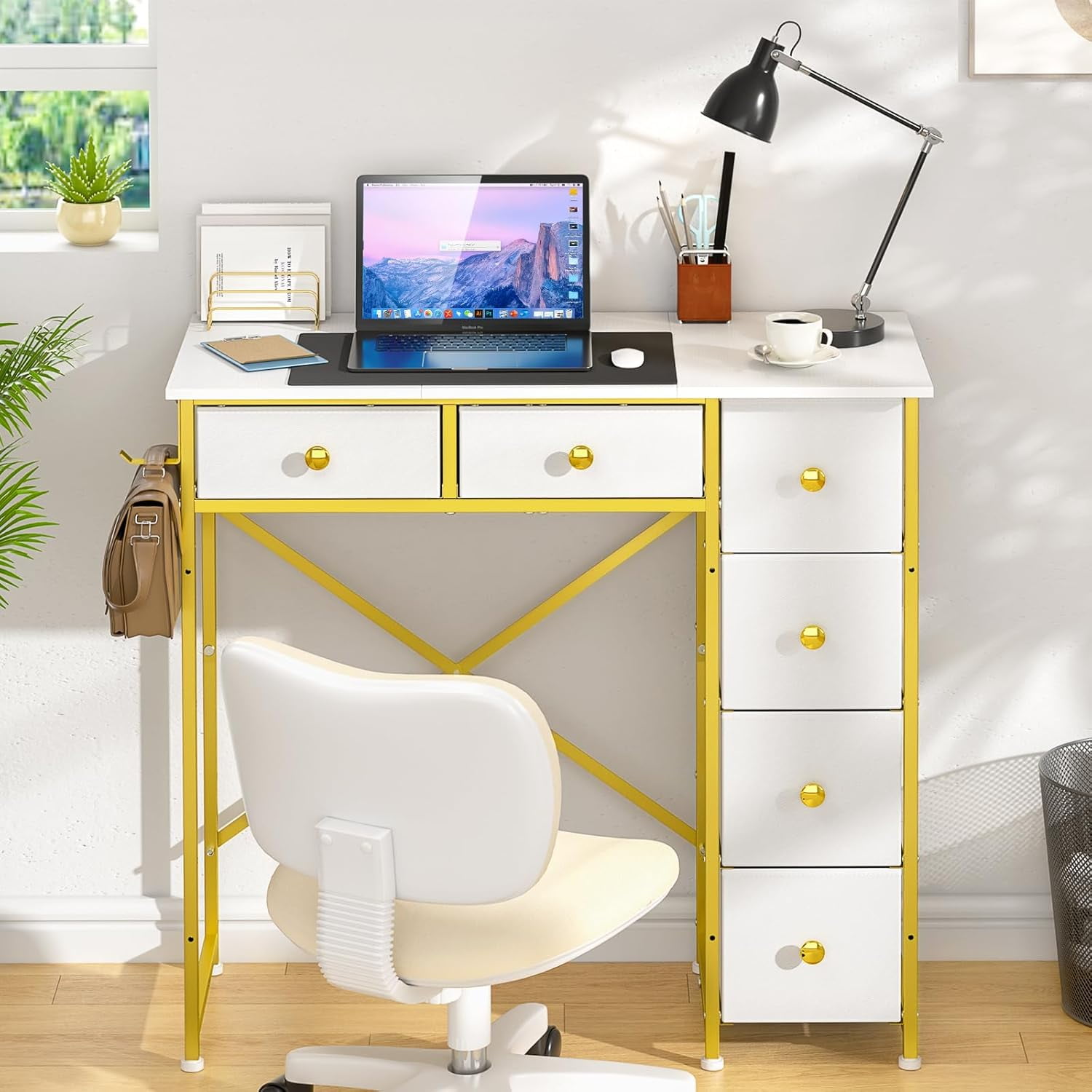 Small Computer Desk with 6 Drawers, 32 Inches Work Table for Home ...
