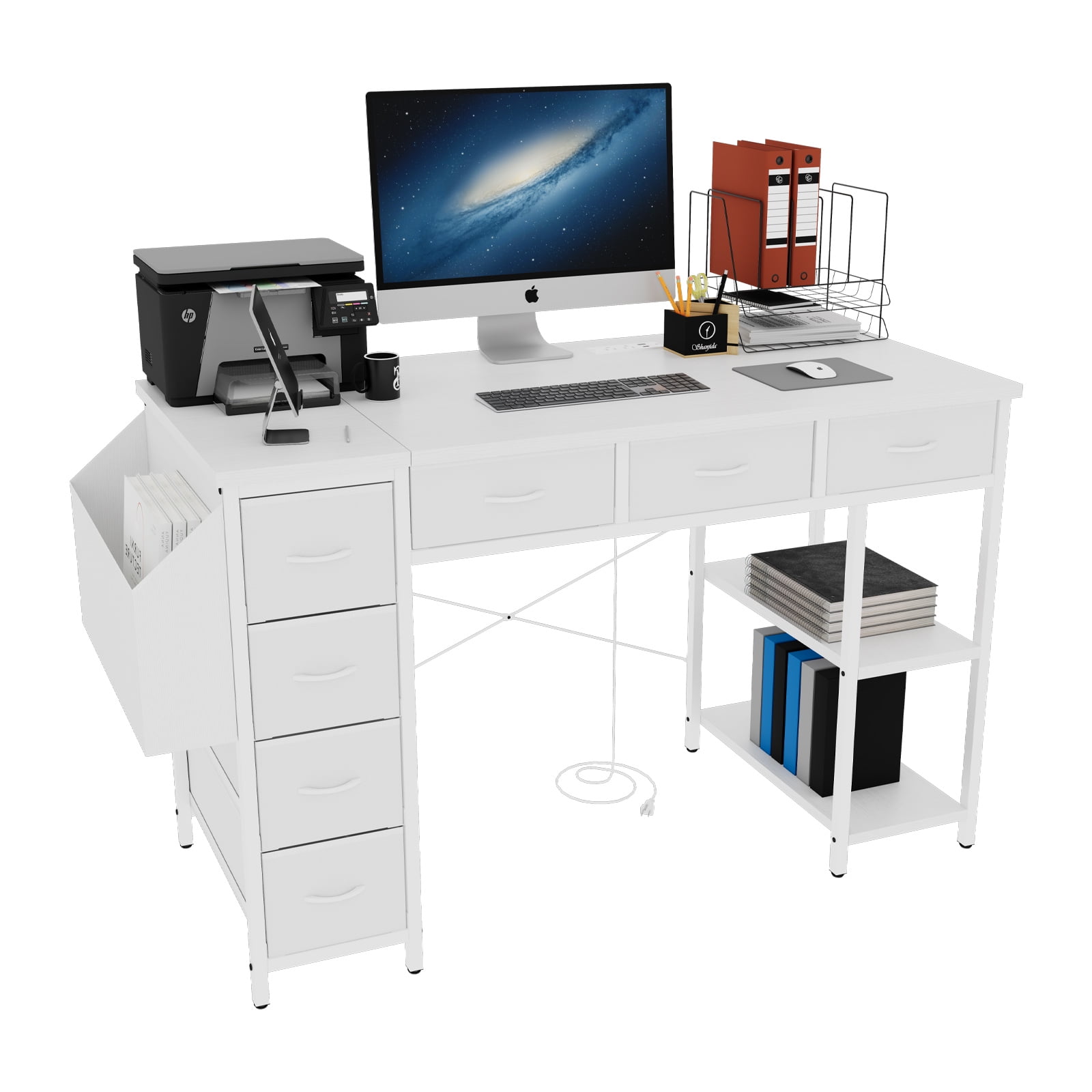 Small Computer Desk Corner Study Table White with Drawers Storage ...