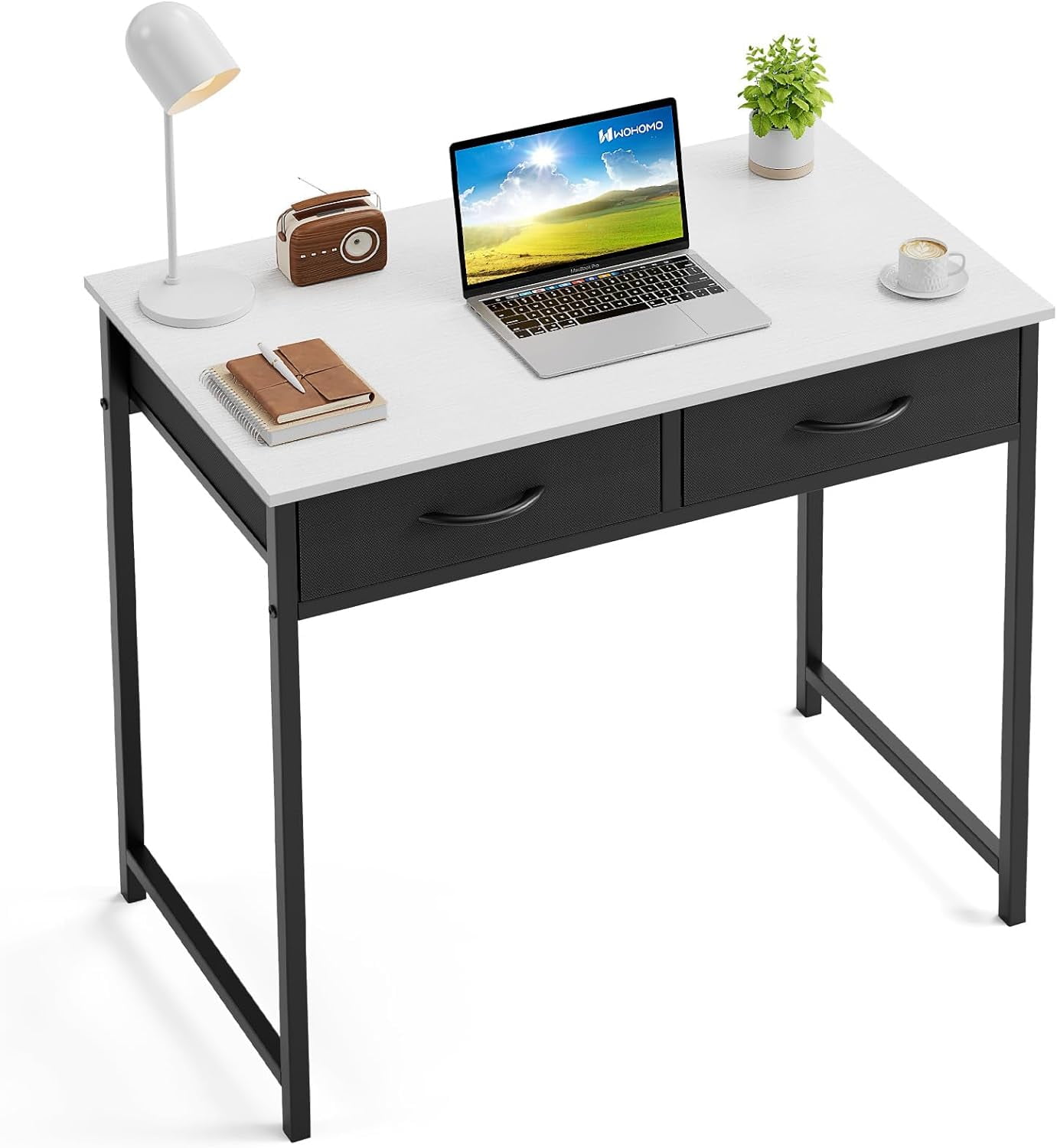 Small Computer Desk with Drawers, 31.5 Inch Black Vanity Desk with ...