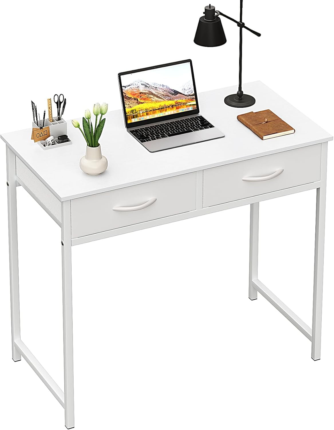 Small Computer Desk with Drawers, 31.5 Inch White Vanity Desk with ...