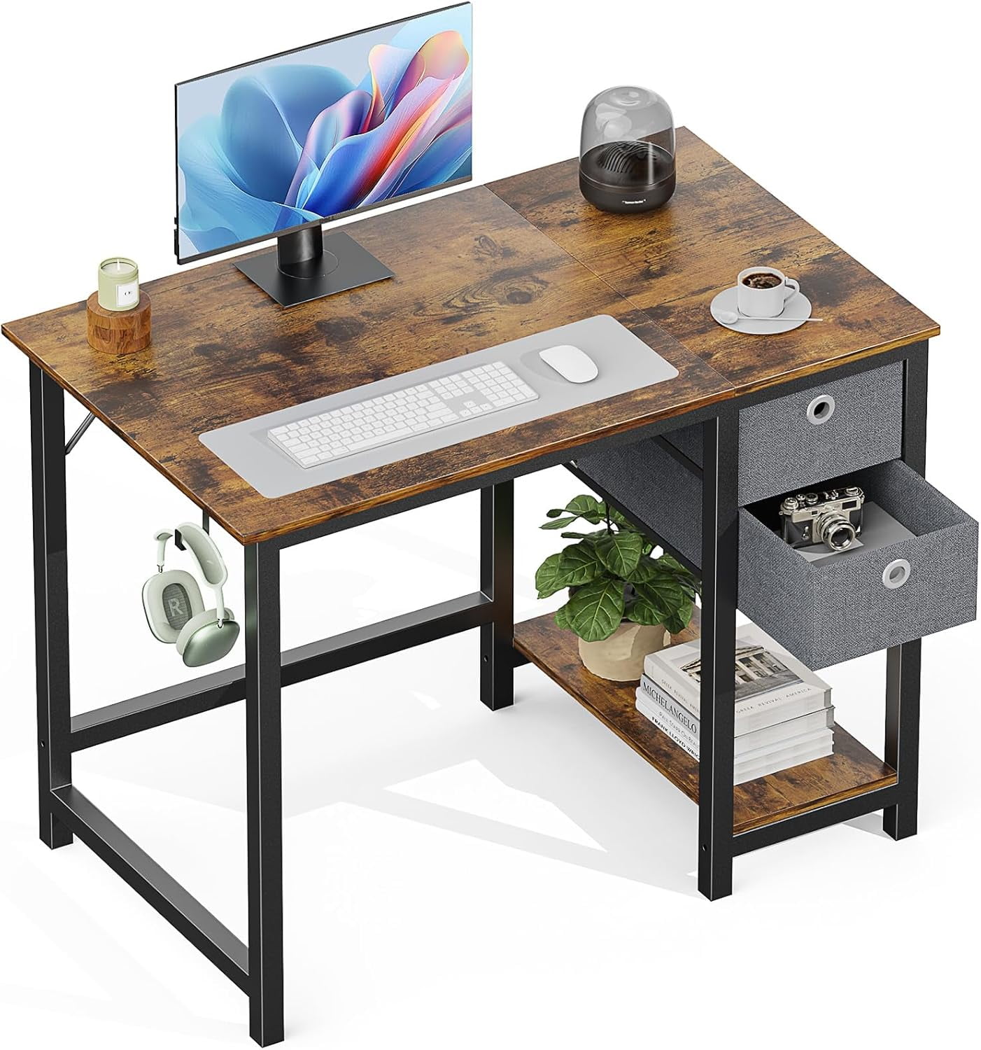 Small Computer Desk with Drawers 40 Inch Office Writing Work Kids Study ...