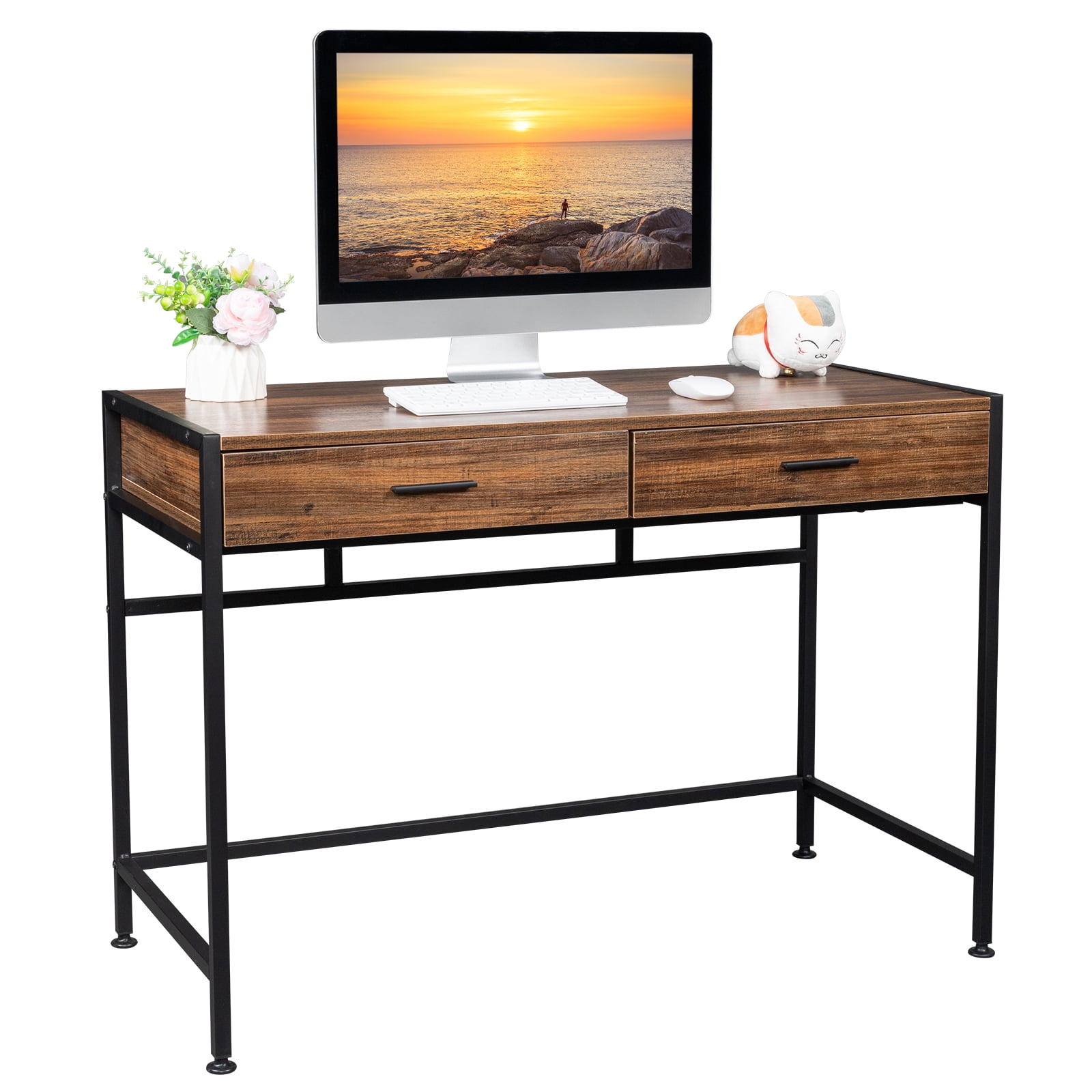 Small Computer Desk, Home Office Desk with 2 Drawers, Writing Study ...