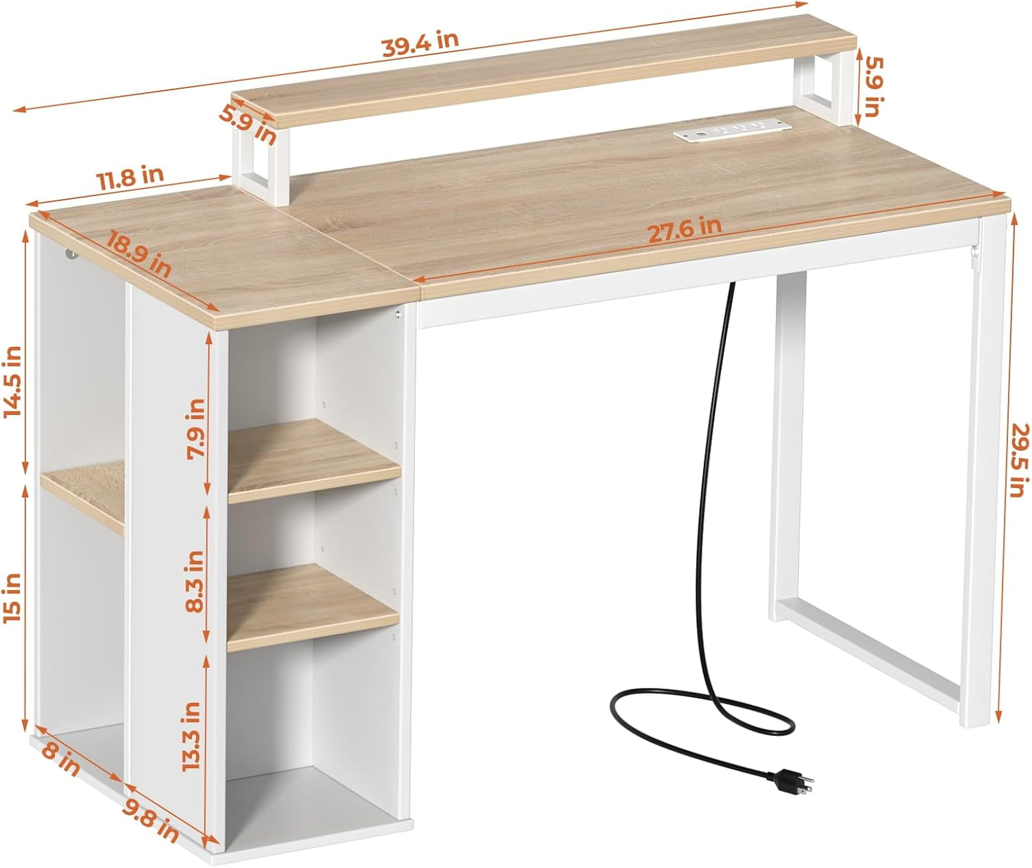 Small Computer Desk with LED Lights and Power Outlets 39.4 inch Home ...