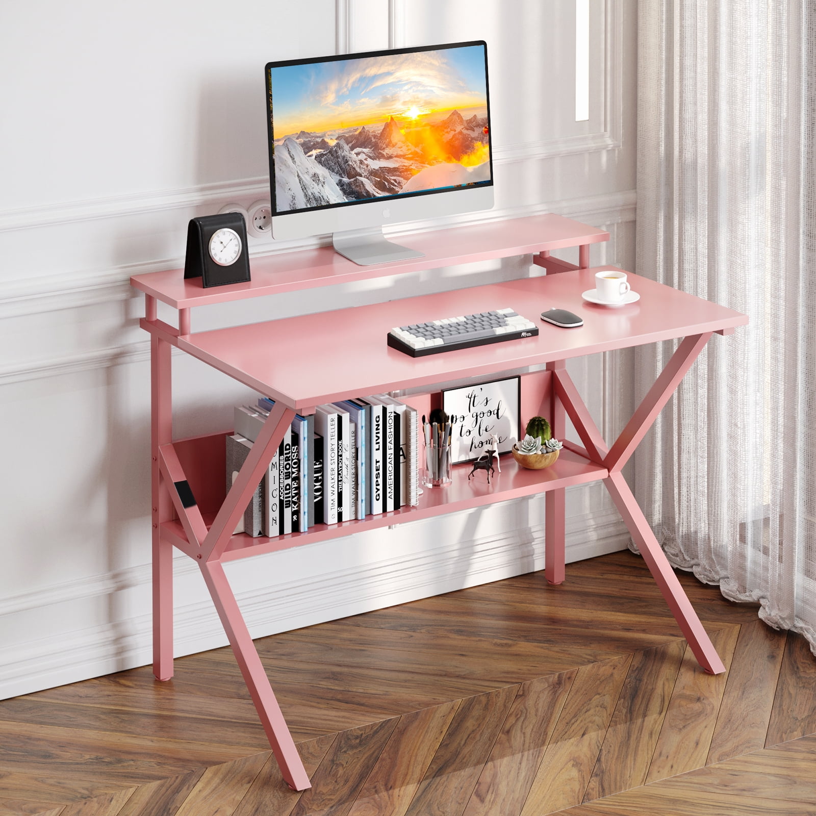 Small Computer Desk with Monitor, 27.5 inch Studying Writing Table for ...