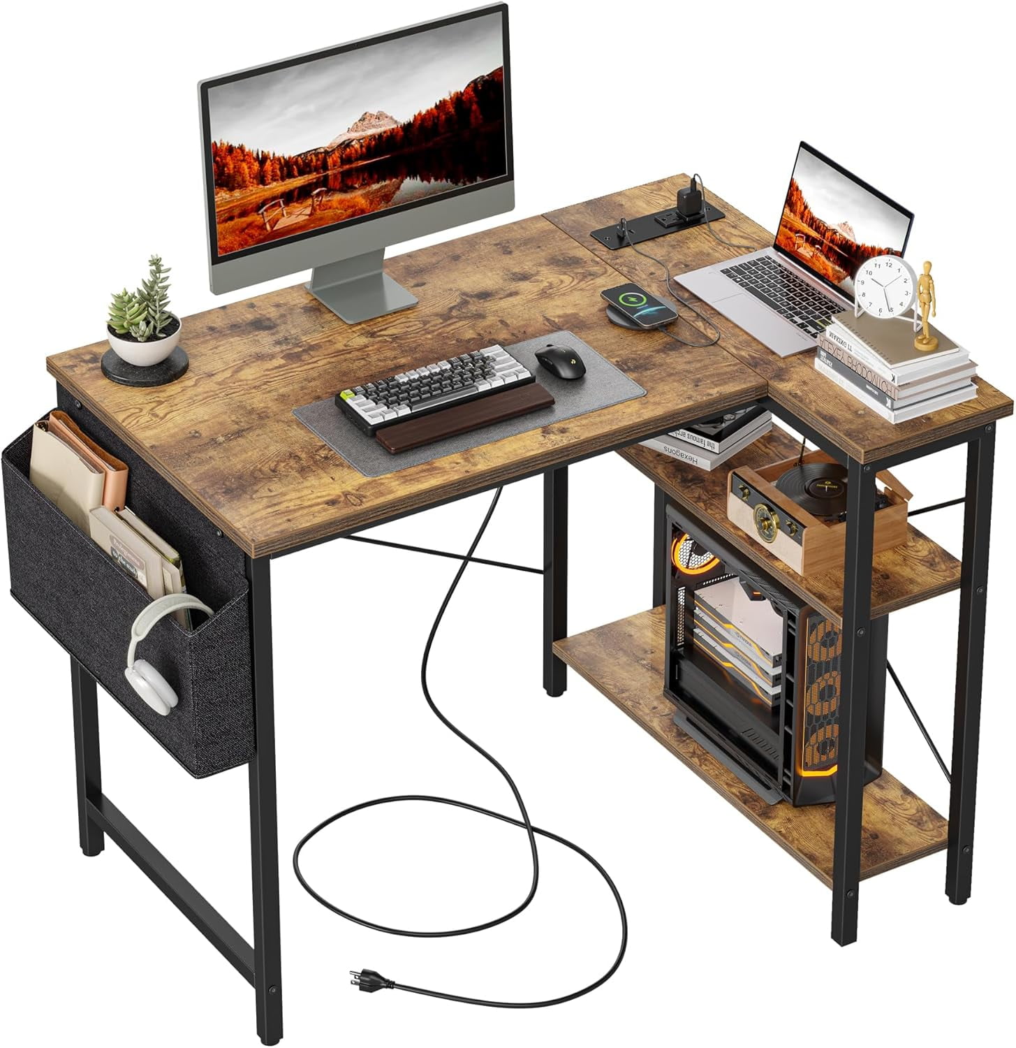 Small Computer Desk with Power Outlets, 40 Inch L Shaped Desk with ...