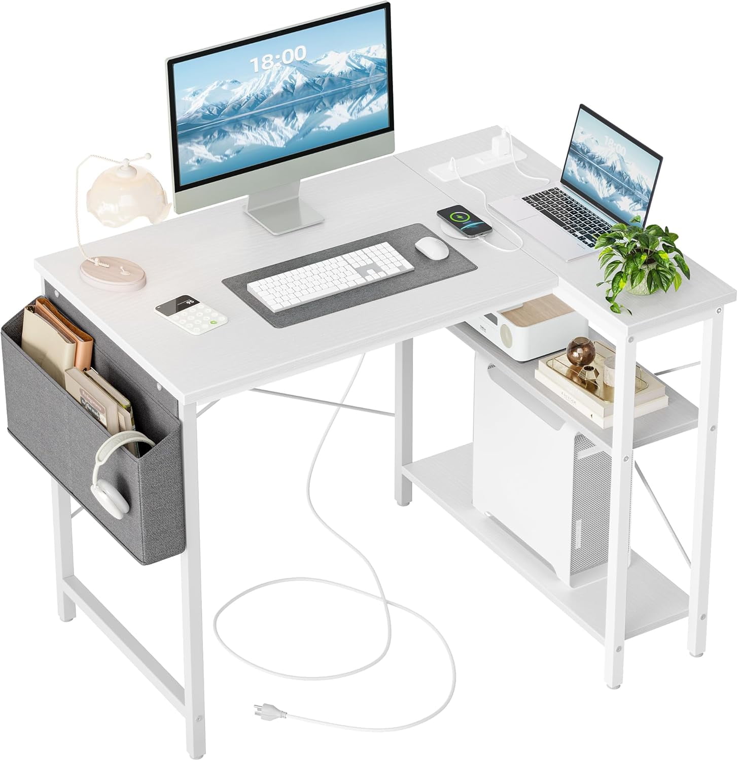 Small Computer Desk with Power Outlets, 40 Inch L Shaped Desk with ...