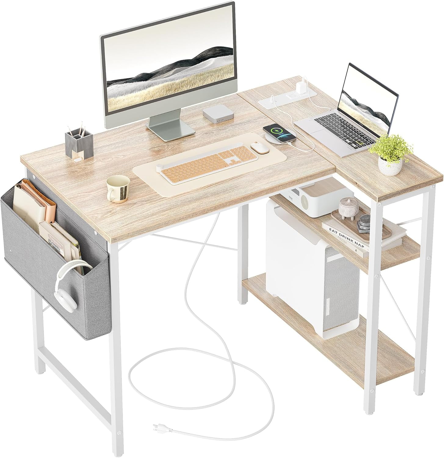 Small Computer Desk with Power Outlets, 40 Inch L Shaped Desk with ...