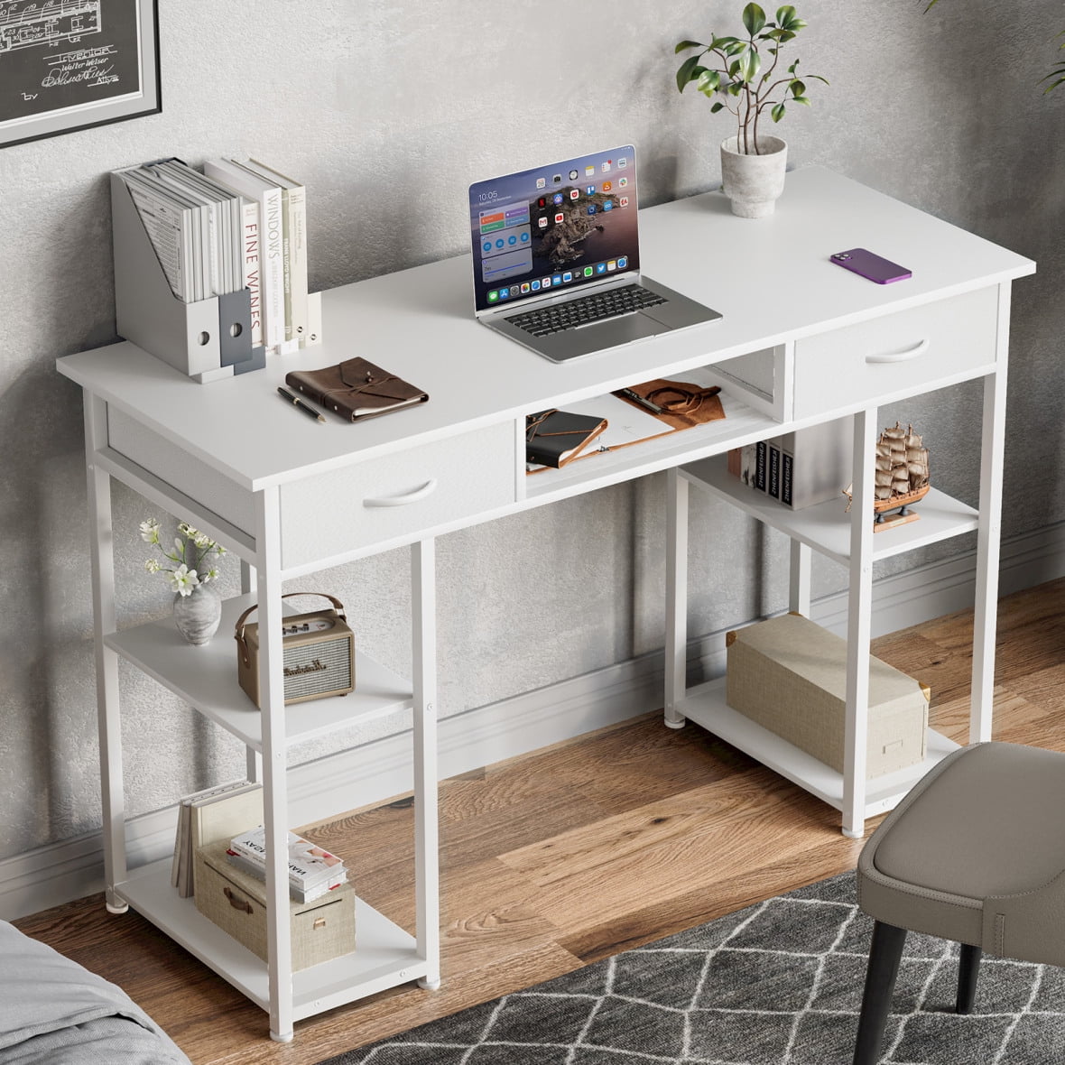 Small Computer Desk with Removable Shelf, Home Office Desk with Storage ...