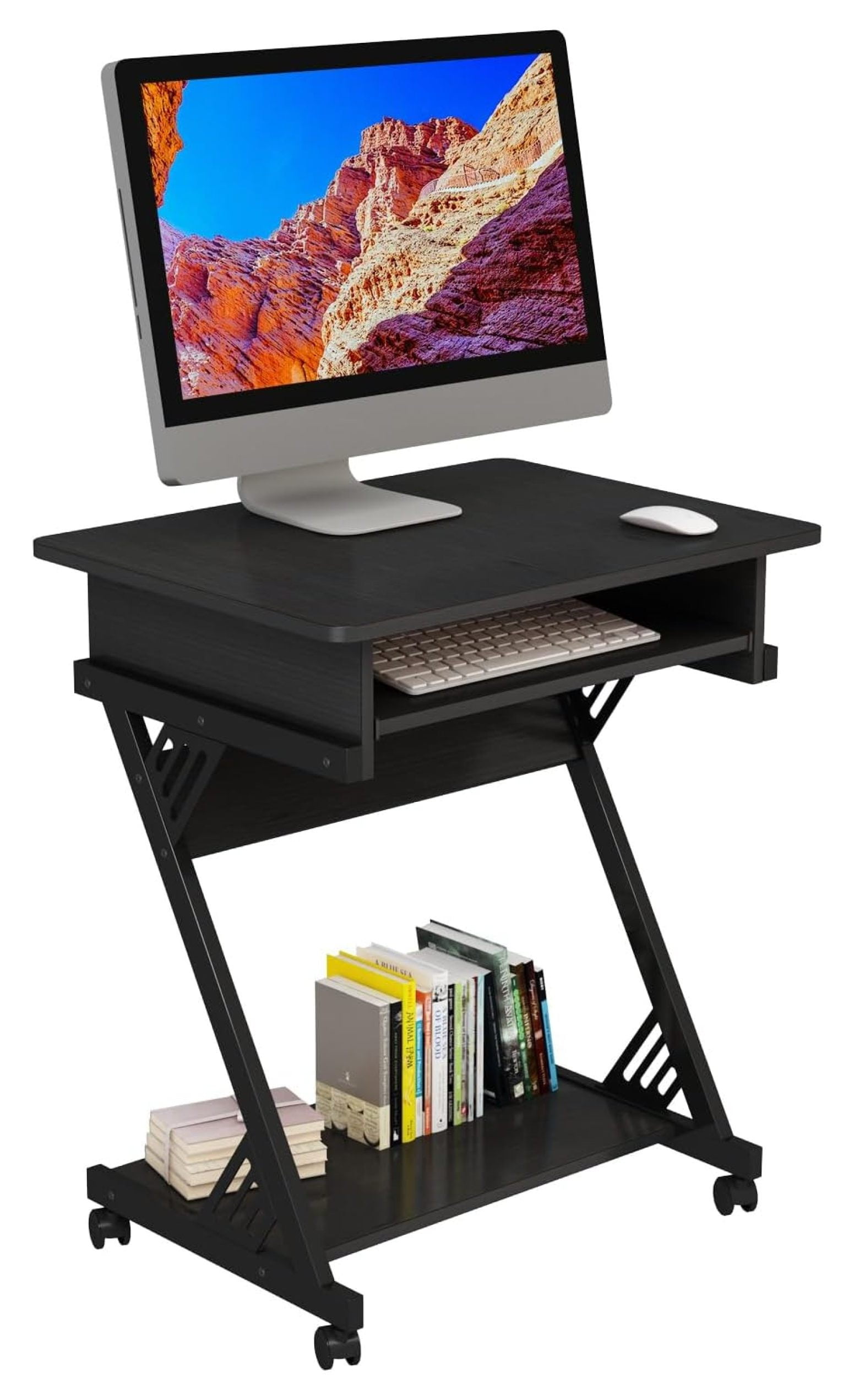Small Computer Desk, Small Standing Desk with Wheels, Rolling Desk for ...