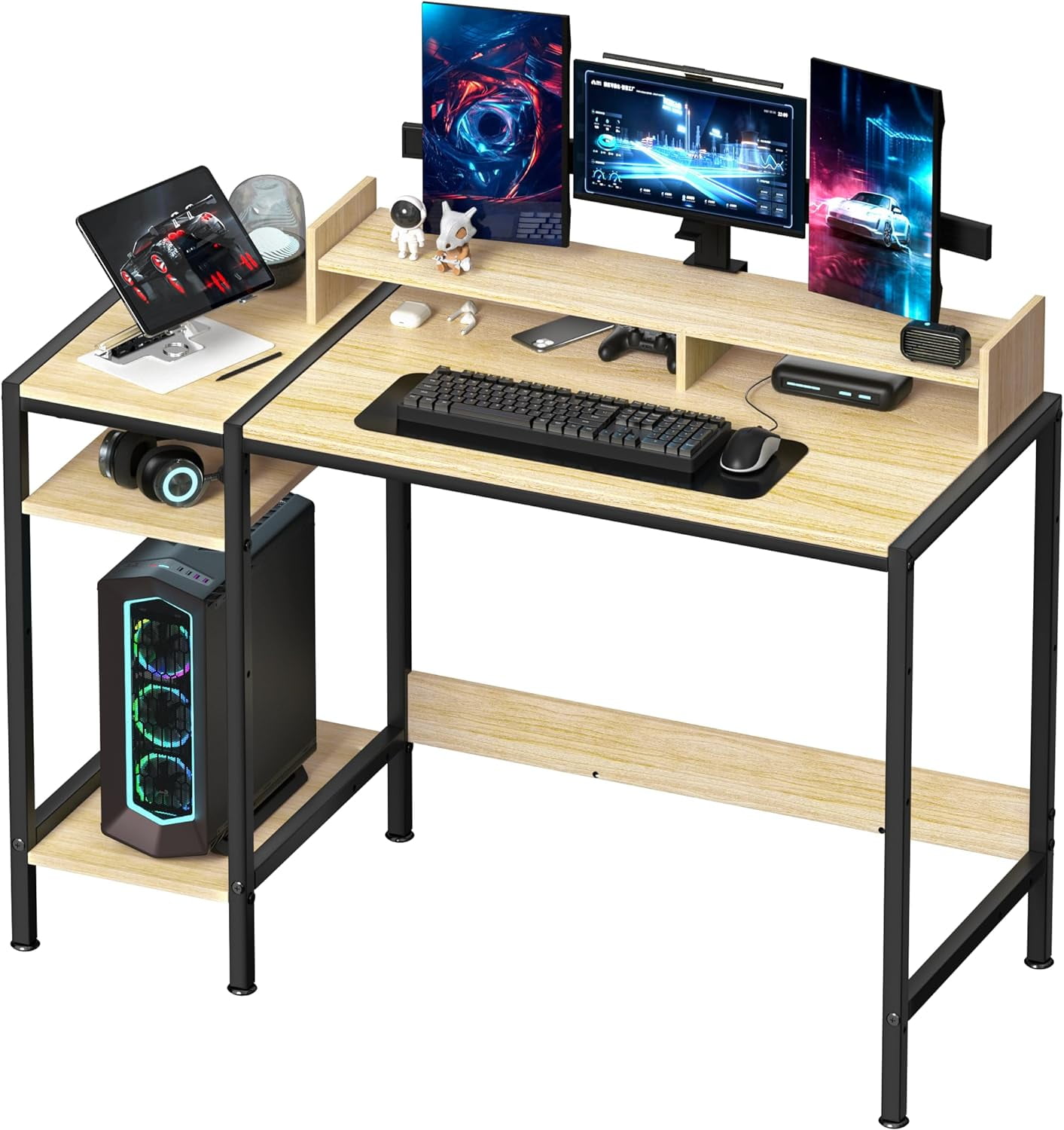 Small Computer Gaming Desk - 47” Home Office Desk with Storage, Monitor ...