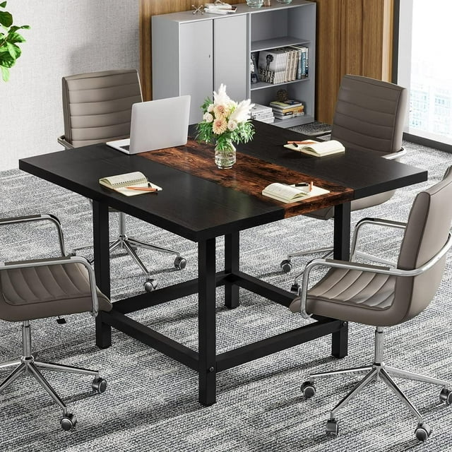 Small 4-Person Conference Table, Square Home Office Meeting Table ...