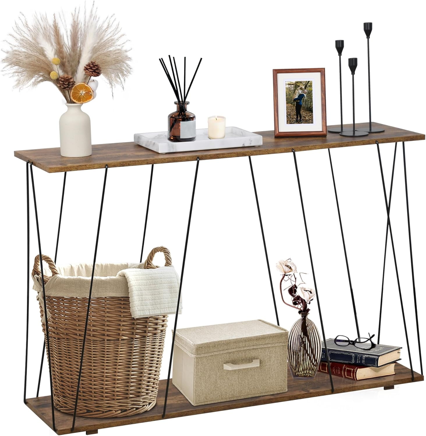 43" Industrial Console Tables for Entryway 2 Tier Entry Sofa Table ...