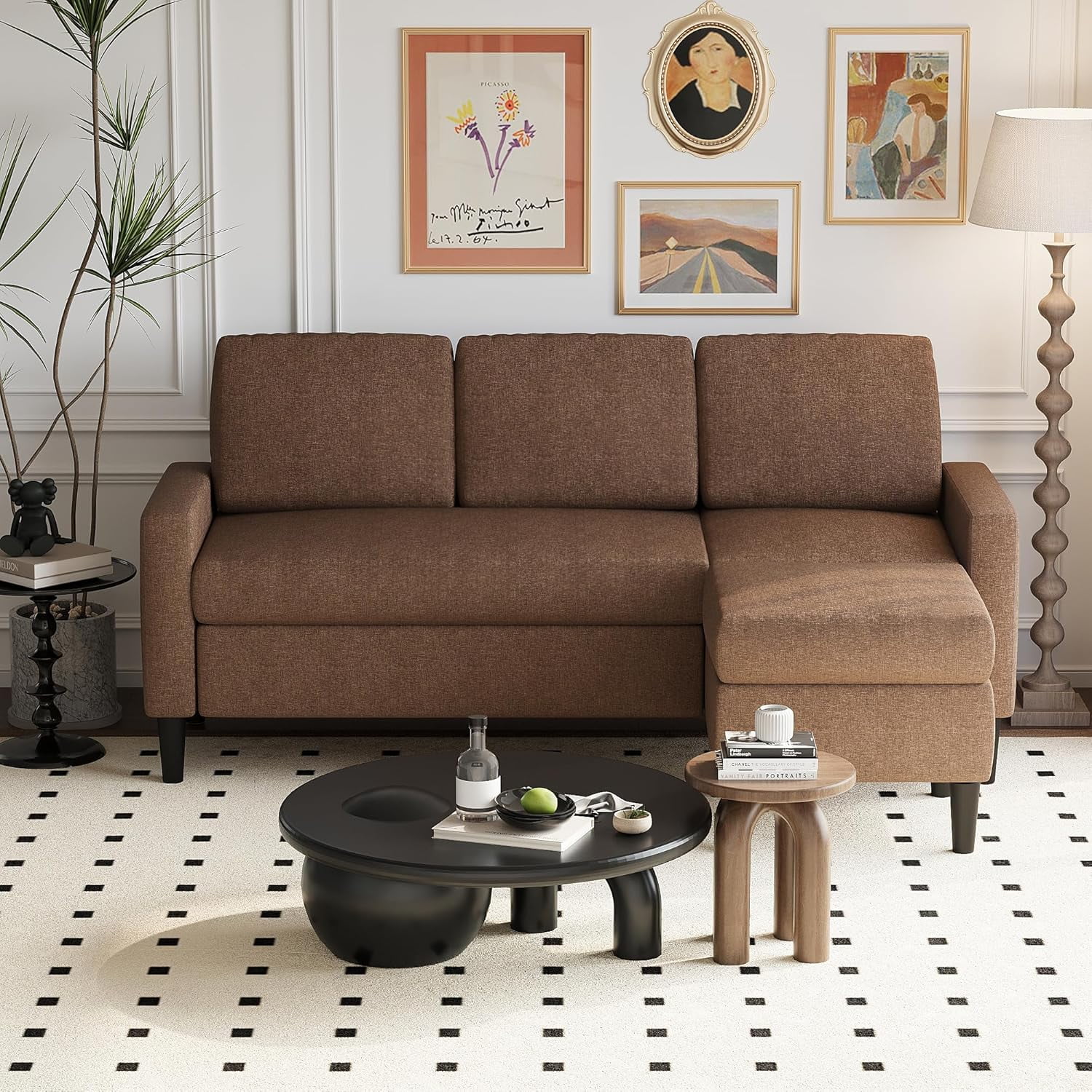 Small Convertible Sectional Sofa Couch with Modern Linen Fabric, 3 Seat L-Shaped Sofas with ...