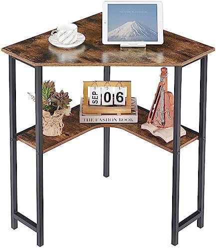 Small Corner Computer Desk 33 x 23 inches with Storage Shelves for ...