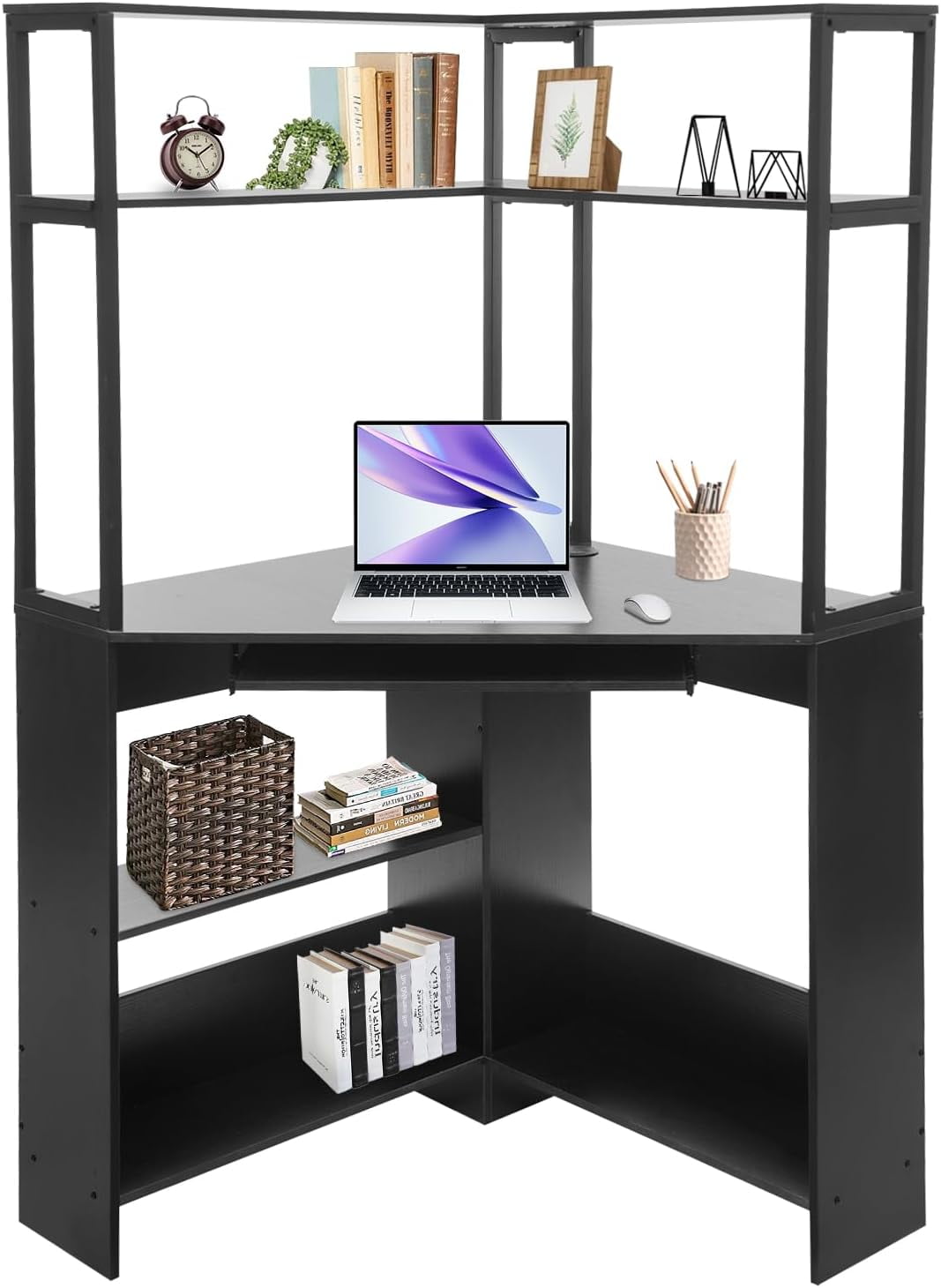 Small Corner Desk with Hutch, Corner Computer Desk, Corner Gaming Desk ...