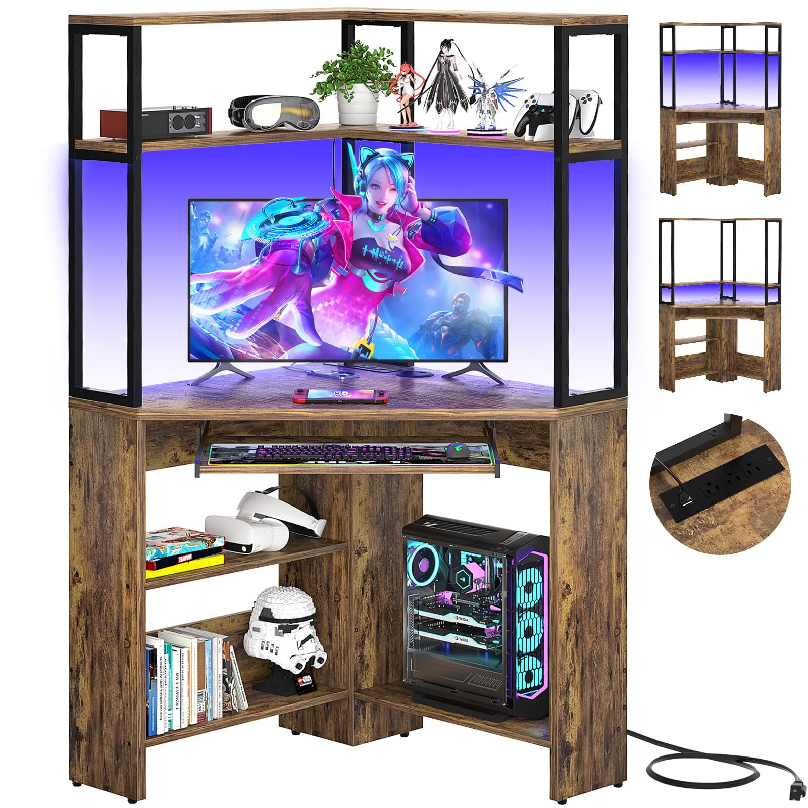 Small Corner Desk with Hutch, Heavy Duty Corner Computer Desk with ...