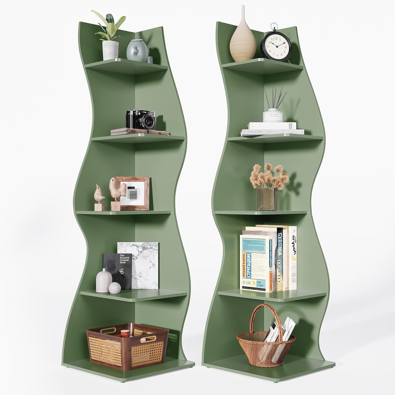 Small Corner Shelf Modern 5-Tier Wall Corner Bookshelf Stylish Bookcase ...