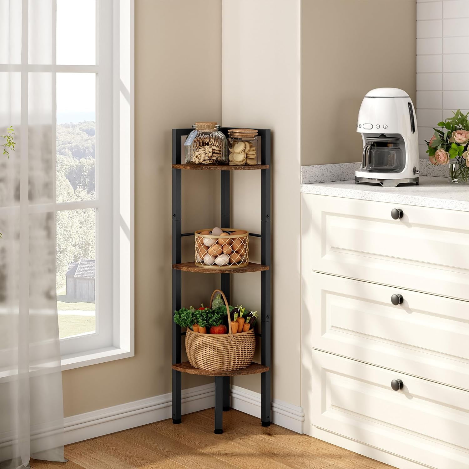 Small Corner Shelf Stand 3 Tier 39.6" Industrial Corner Ladder Shelves ...