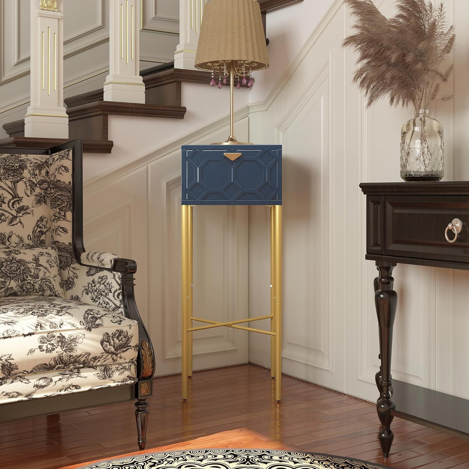 Small Corner Table 11.75'' Side Table with One Drawer, End Table Night ...