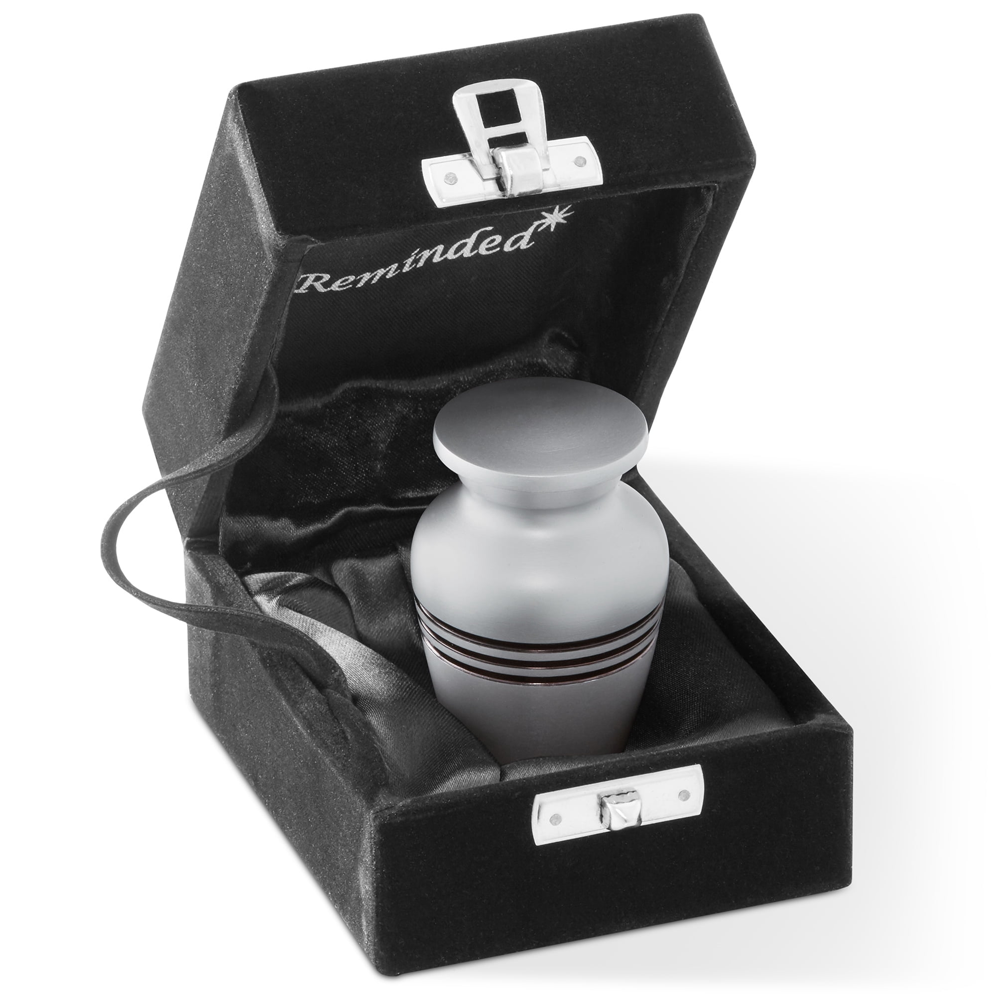Small Cremation Memorial Urn for Human Ashes, Silver with Black Stripe ...