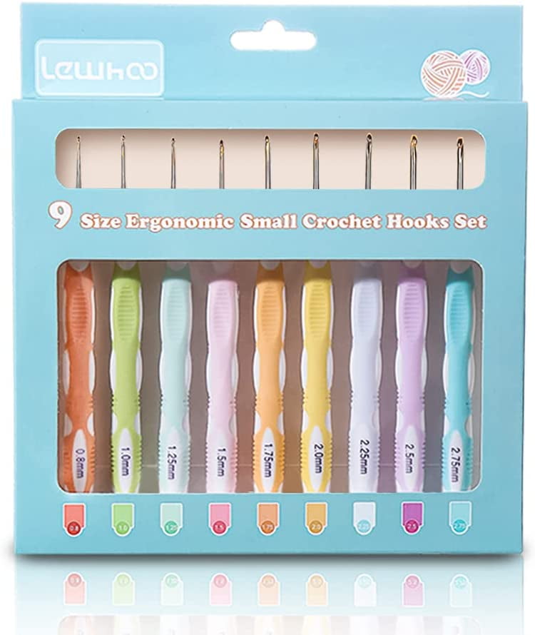 Small Crochet Hooks Set with Ergonomic Handle, 9 Size Lace Crochet ...