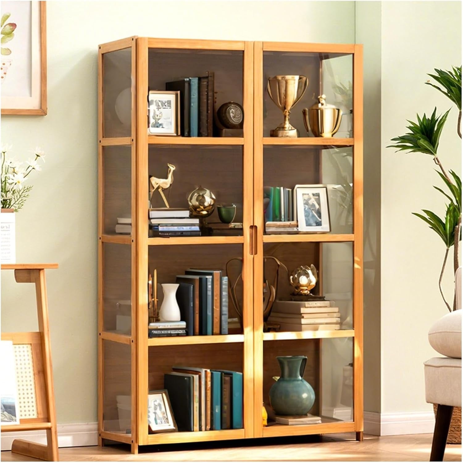 Small Curio Display Cabinet Wood with Acrylic Doors Display Case for ...