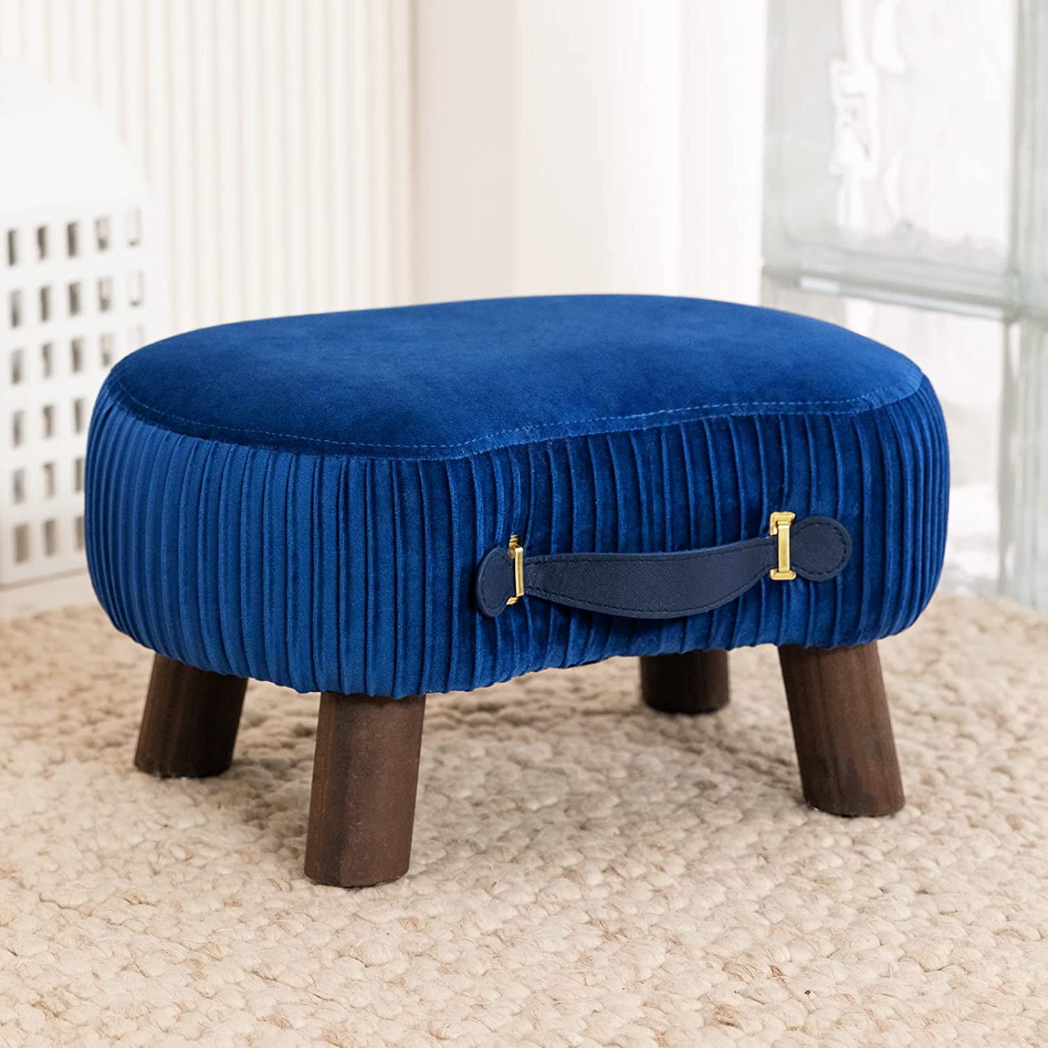 Small Curved Foot Stool with Handle, Velvet Footstool and Ottomans ...