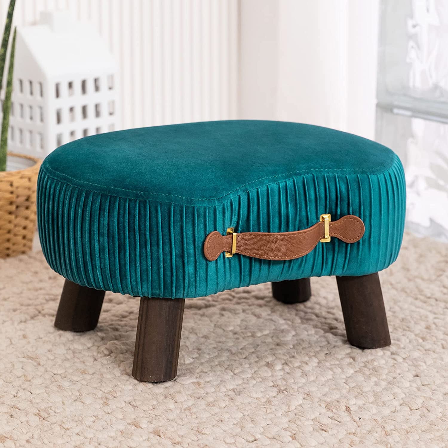 Small Curved Foot Stool with Handle, Velvet Footstool and Ottomans ...