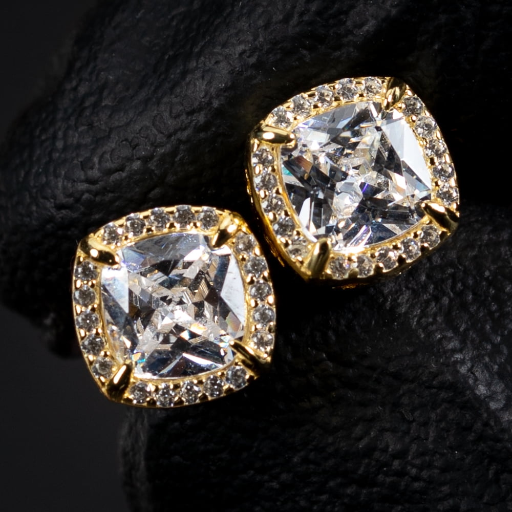 Small Cushion Cut CZ Halo Yellow Gold Plated 925 Sterling Silver Women ...