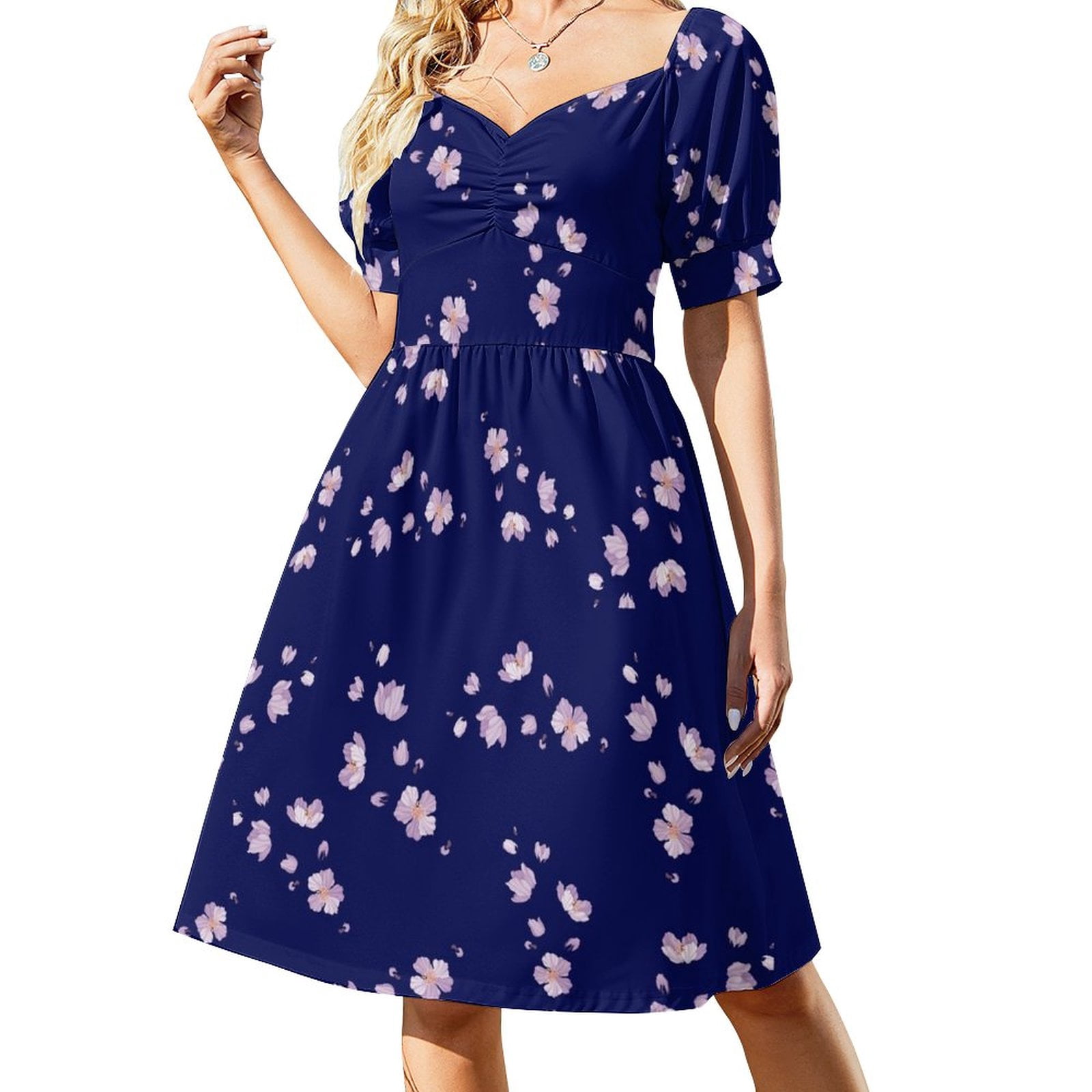 Small Dainty Purple Flowers on Navy Blue Background Dress Party dresses ...